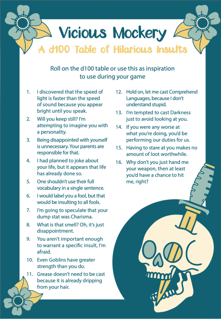 Vicious Mockery d100 Table – Fumble Folks